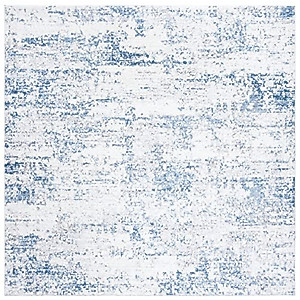 SAFAVIEH Amelia Collection 5' Square Ivory/Blue ALA700A Modern Abstract Non-Shedding Living Room Bedroom Area Rug