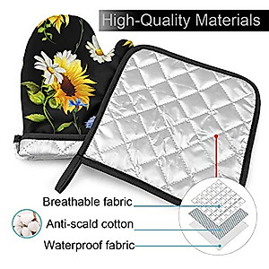 Sunflowers Chamomile Cornflowers Oven Mitt 11'' X 6.2'' and Pot Holder 8'' X 8'' Kitchen Gift Sets Heat Resistant Reusable Kitchen Oven Mitts and Pot Holders for Baking BBQ Cooking