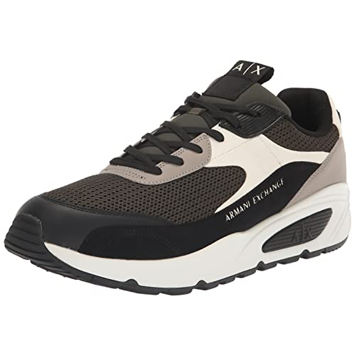 A|X ARMANI EXCHANGE Men's Thick Sole Colorblock Fashion Sneakers, Dark Green+Off White, 13