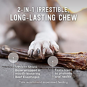 ZIWI Venison Deer Shank – Dog Bone Chew – All Natural, Air-Dried, 2 in 1 Bone Treat Wrapped in Beef Esophagus (Half Shank)