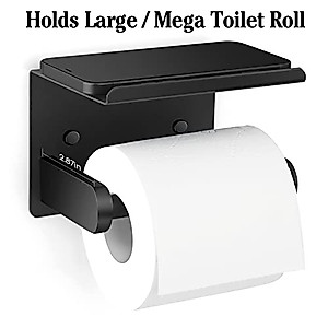 Toilet Paper Holder, Matte Black Toilet Paper Holder with Shelf,Screw or Self Adhesive Toilet Paper Holder Wall Mount,SUS304 Bathroom Toilet Paper Holder,Toilet Paper Roll Holder for Bathroom,Washroom