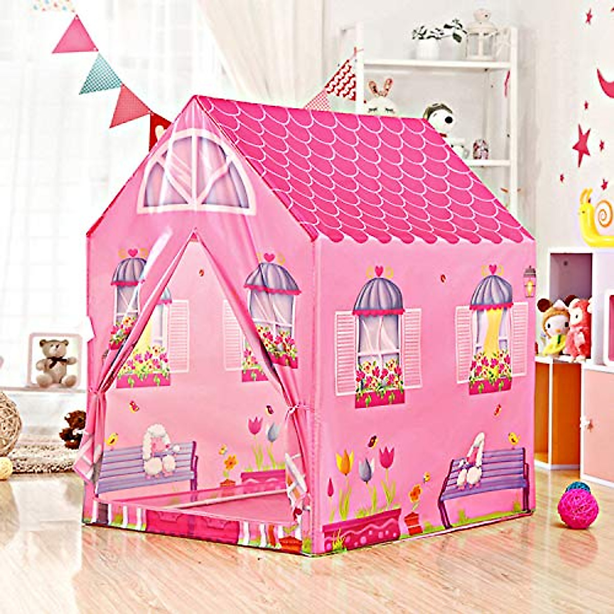 POCO DIVO Flower House Princess Castle Girls City Garden Pink Palace Play Tent Kids Playhouse