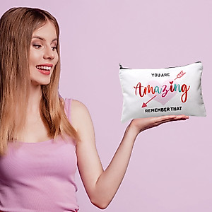 Chunful 10 Pieces Inspirational Canvas Makeup Bags for Women Bulk Rainbow Canvas Makeup Bags Cosmetic Bag with Zipper Friendship Gift Travel Toiletry Bag Pouch(Heart Style)