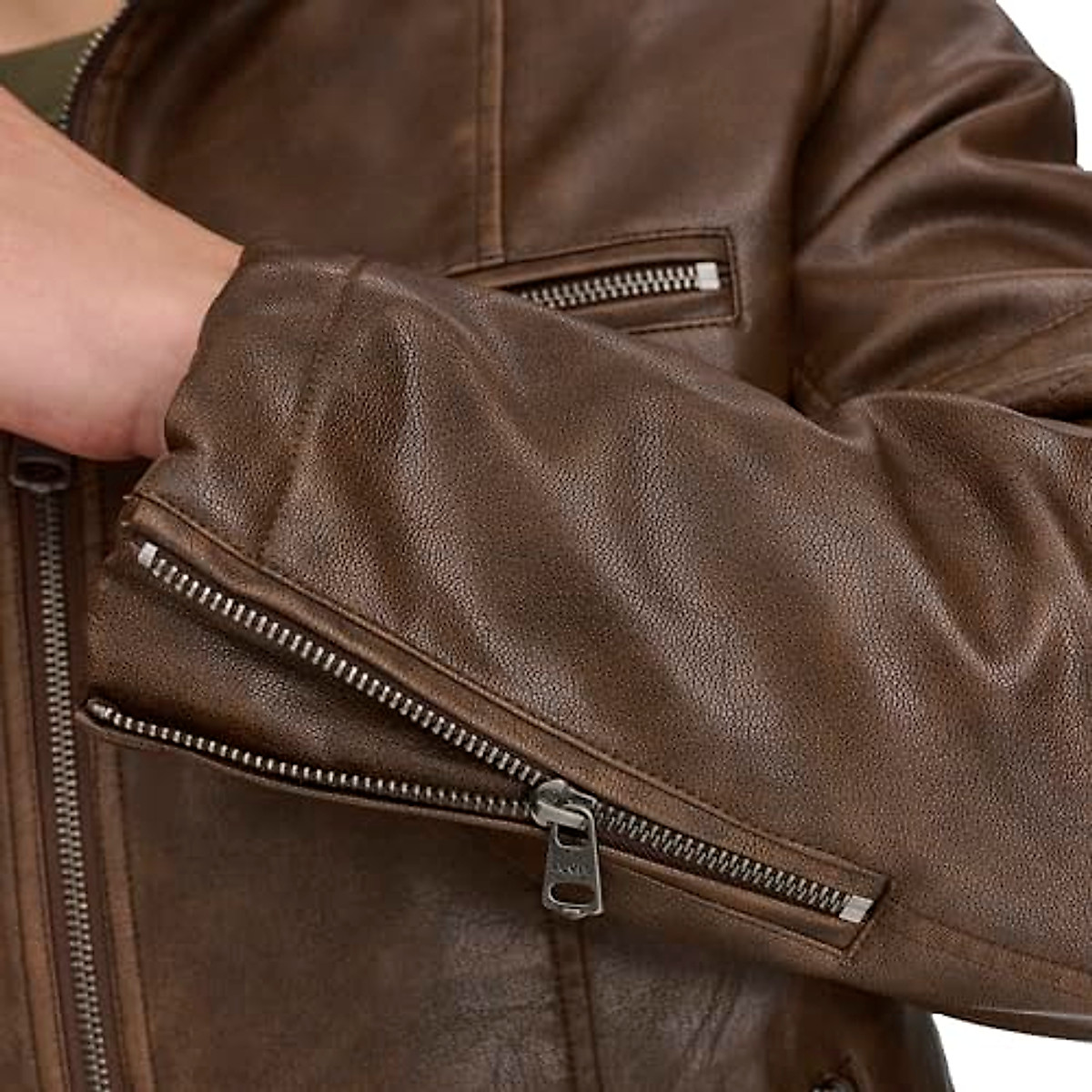 Levi's Men's Faux Leather Hooded Racer Jacket, Saddle, X-Large