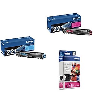Brother Genuine Standard-Yield Toner Cartridge Three Pack TN221 3PK -Includes one Cartridge Each of Cyan, Magenta & Yellow Toner, Standard Yield (TN2213PK), Cyan, Magenta, Yellow