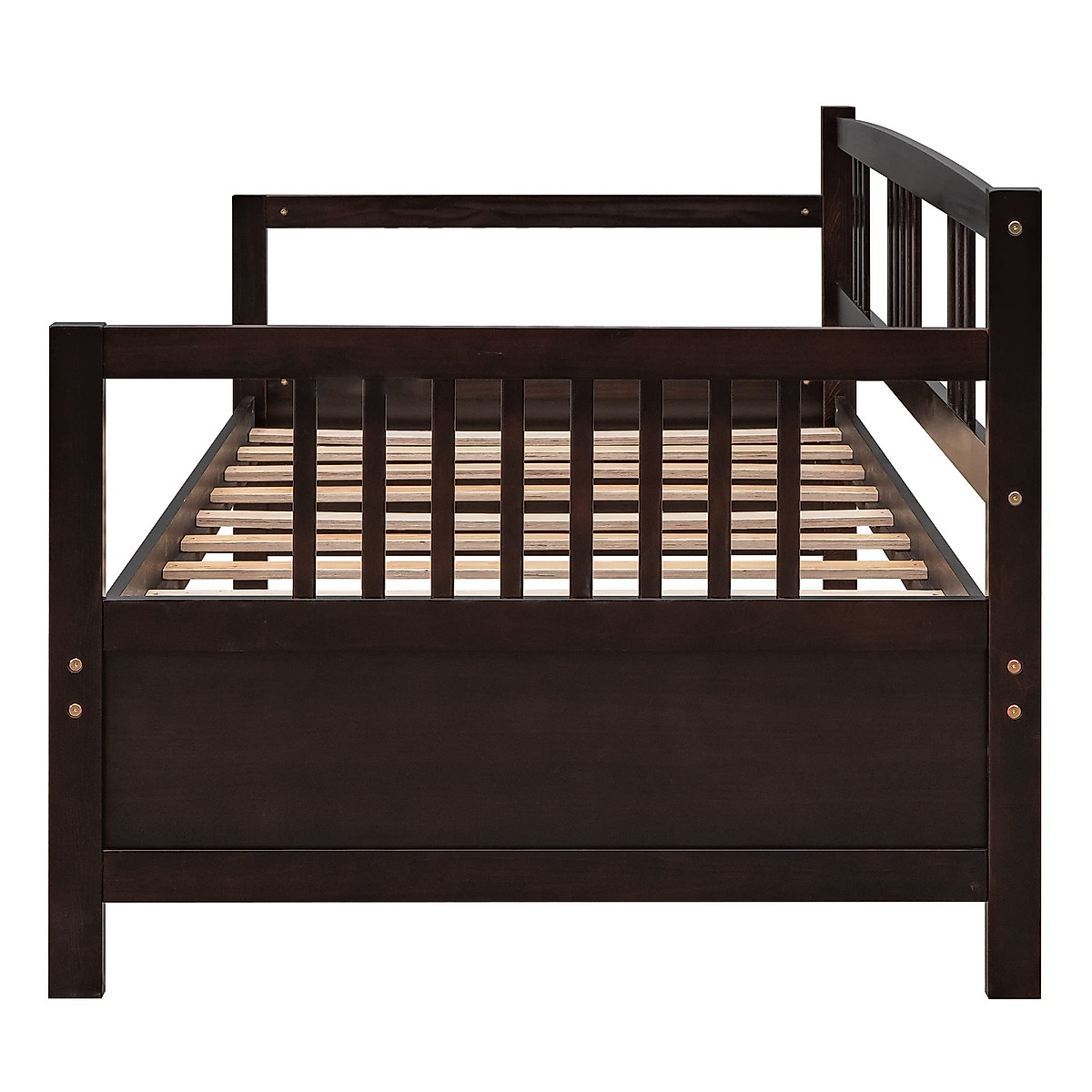 Royard Oaktree Solid Wood Daybed, Twin Size Daybed with Three-Side Rail, Modern Sofa Bed Frame with Wooden Slats Support Mattress Foundation for Bedroom, Living Room, Guest Room, Espresso