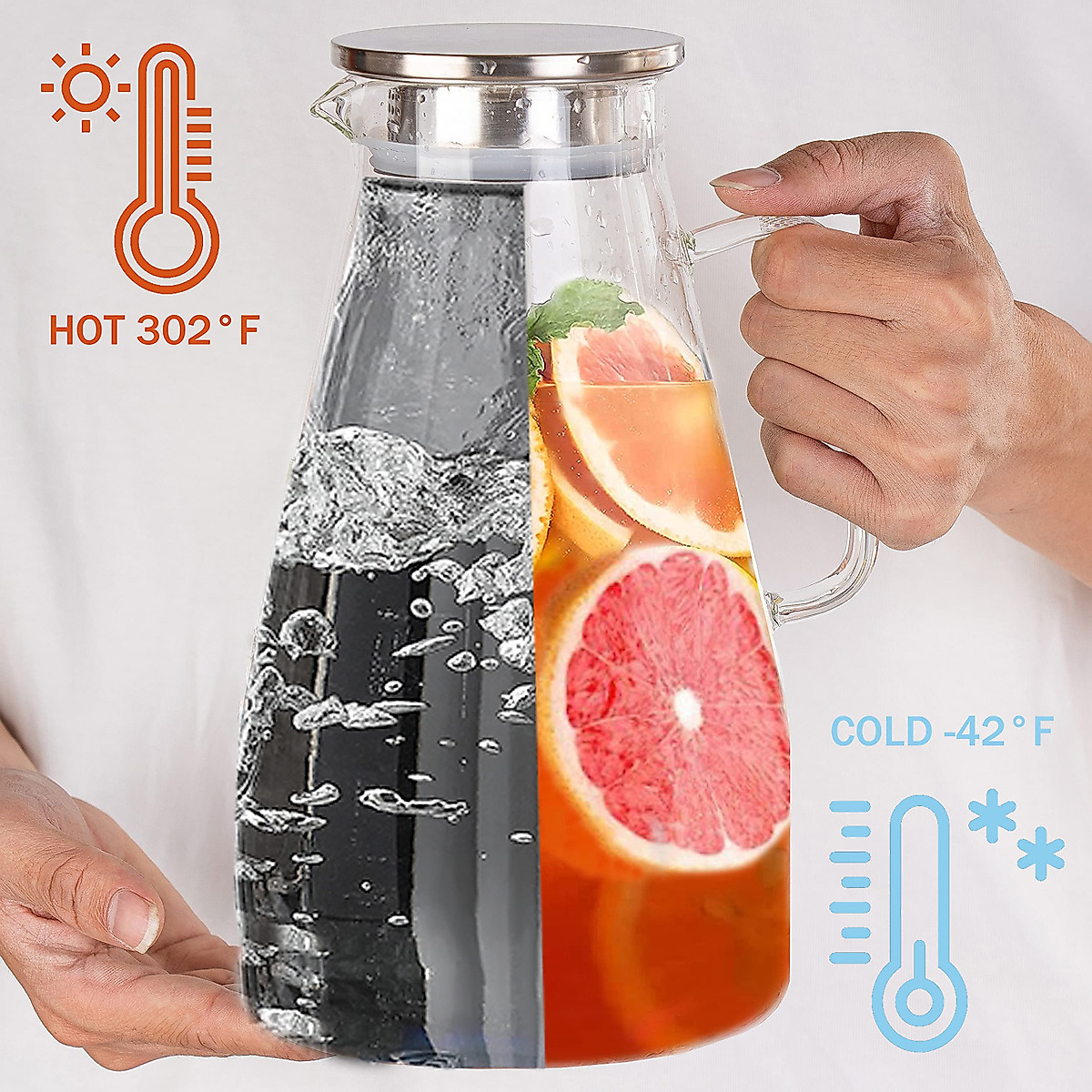 3 Quart Glass Pitcher with Lid,96 oz -Iced Tea Pitcher, Juice, Milk, Coffee, Lemonade - Borosilicate Boiling Glassware - Hot & Cold Beverages Christmas Gift,New Year Gift