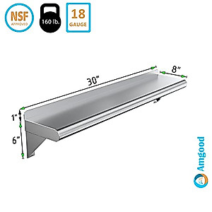 AmGood 8" X 30" Stainless Steel Wall Shelf | Metal Shelving | Garage, Laundry, Storage, Utility Room | Restaurant, Commercial Kitchen | NSF