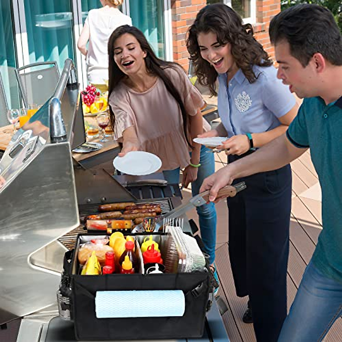 CHZUOBER Large Grill Caddy with Paper Towel Holder, Waterproof Interior Easy Clean Tailgating Accessories for Grilling Utensils Cooking Supplies, Camping Accessories BBQ Caddy for Outdoor Grill