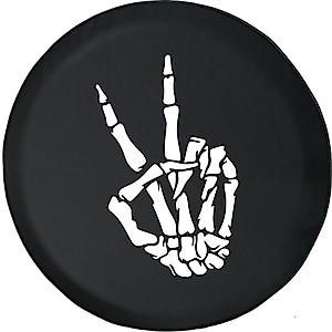 RCH Skull Skeleton Peace Sign Spare Tire Cover Black Size 35 Inch