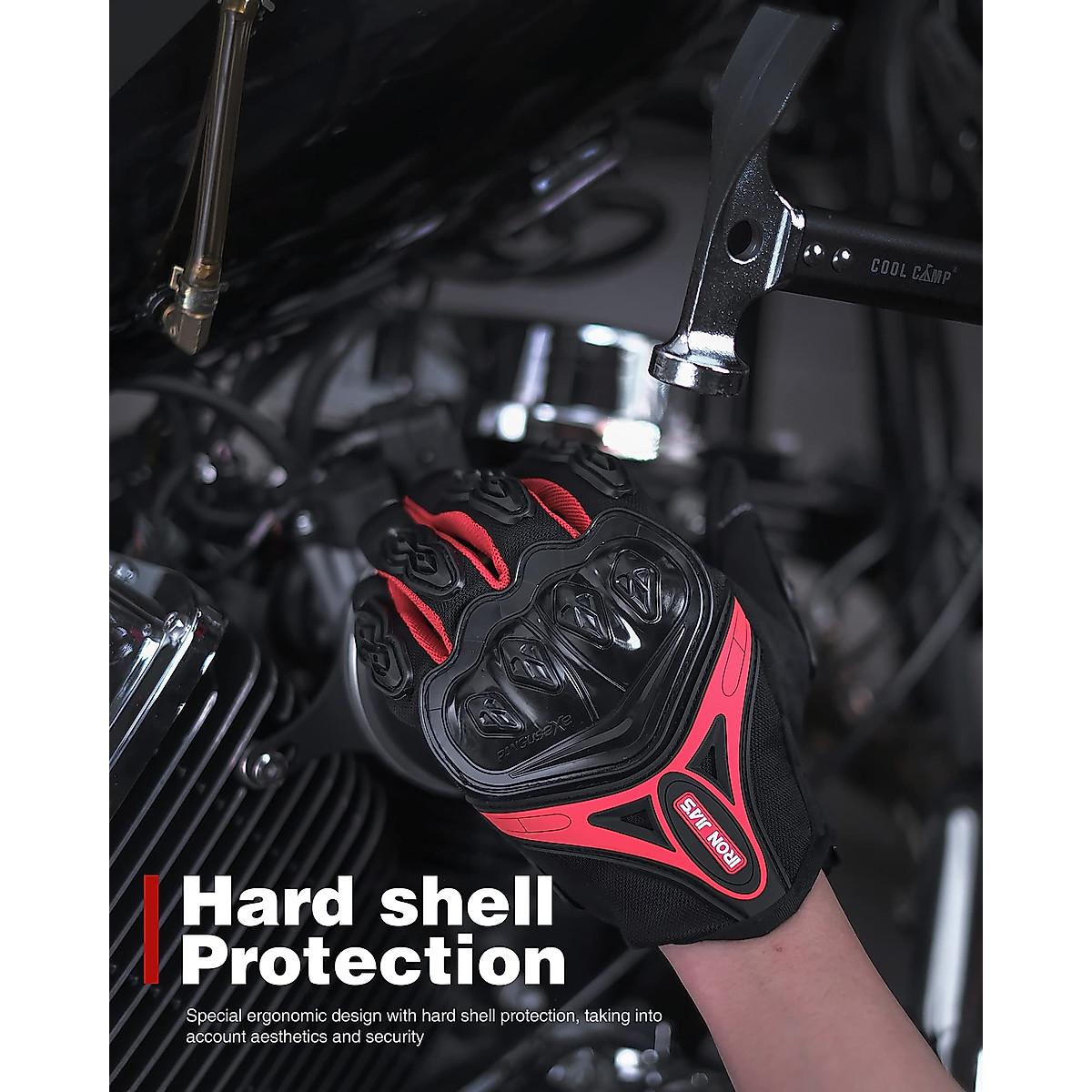 IRON JIA'S Motorcycle Gloves Full Finger Durable for Road Racing Bike Summer Spring Powersports Support Touch Screen red-L