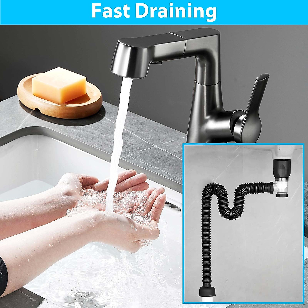 Bathroom Sink Drain Kit P Trap Bathroom Sink - Anti-Odor Flexible Expandable Sink Drain Pipe Snappy Trap with Built in Anti-clogging Stopper for 1-1/4'' & 1-1/2'' Drain Hole or RV Sink Drain