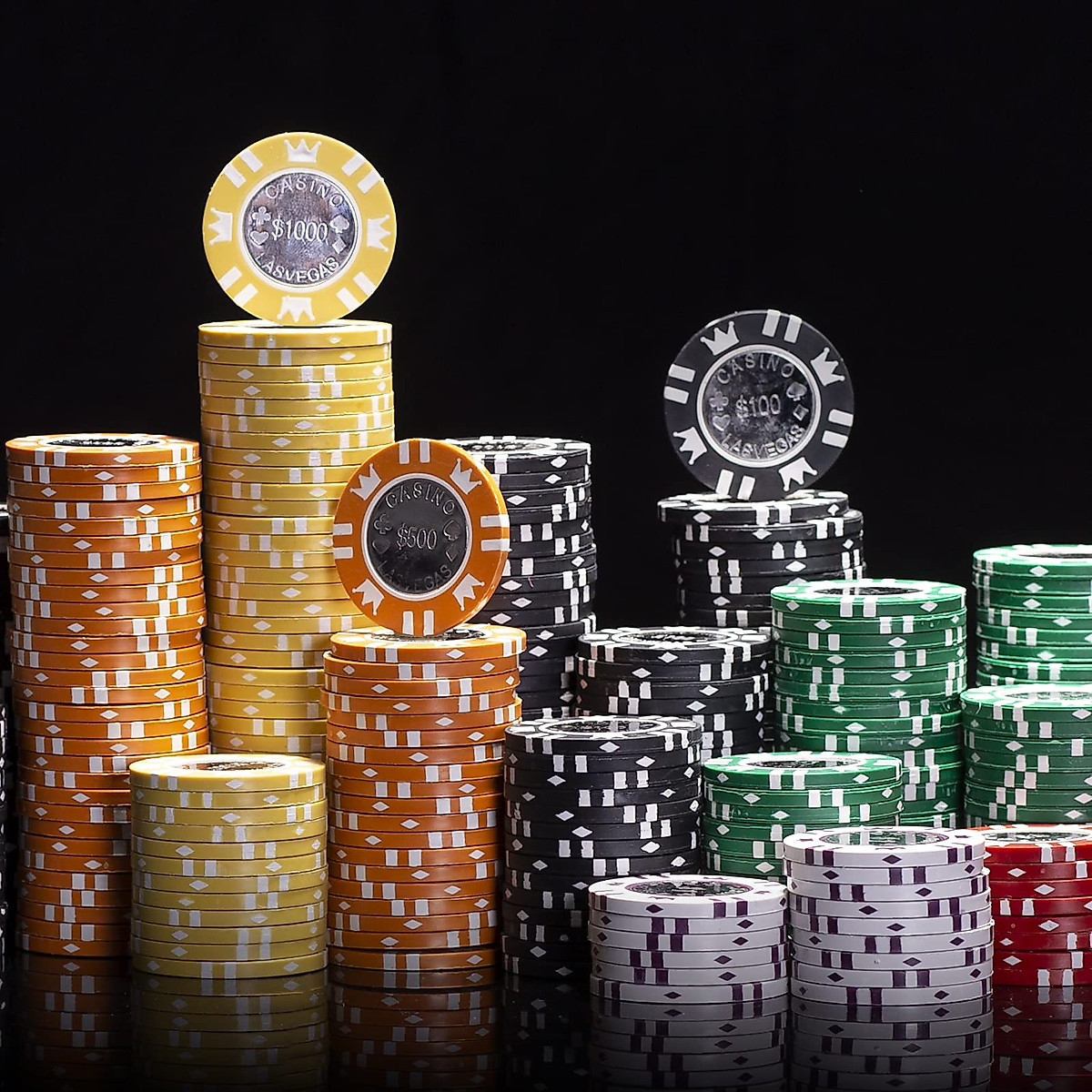 Coin Inlay Poker Chips Set - 750 Heavyweight (15-Gram) Clay Composite Chips, Playing Cards, Dealer Button, Dice, & Hi-Gloss Case - Professional Casino Supplies, Kits, Holders, & Storage Container