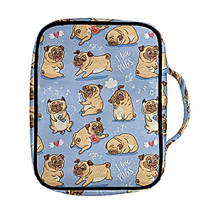Dreaweet Pug Dog Cartoon Bible Covers for Women Men Bible Case Personalized Design Girls Crossbody Backpack Bag Purse Shoulder Bag Teens Gifts for Birthbay Christmas Valentine's Day