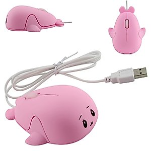 UGpine Cute Animal Baby Dolphin Shape USB Wired Mouse 1600 DPI Optical Mice Mini Small Kids Children Mice for PC Laptop Computer (Pink)