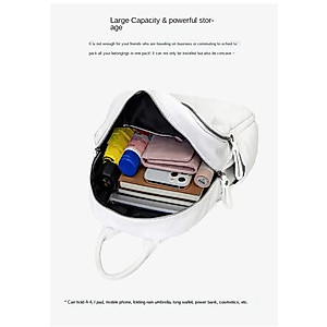 Women's Backpack Pu Soft Leather Backpack Student Schoolbag Solid Color Travel Bag Multi-layer Zipper Backpack (White)