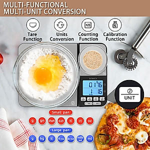 BOMATA Dual Platform Digital Kitchen Scale with Two Precision 0.1 g & 0.01 g/0.001 oz, Max Capacity 11 lb/5 kg, Food Scales Grams and Ounces with Stainless Steel, Backlit LCD