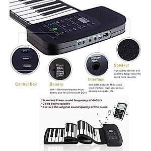 Aidashine Portable 88 Keys Roll Up Piano Keyboard Piano, Silicone Flexible Foldable Keyboard Hand-Rolling Piano with Sustain Pedal