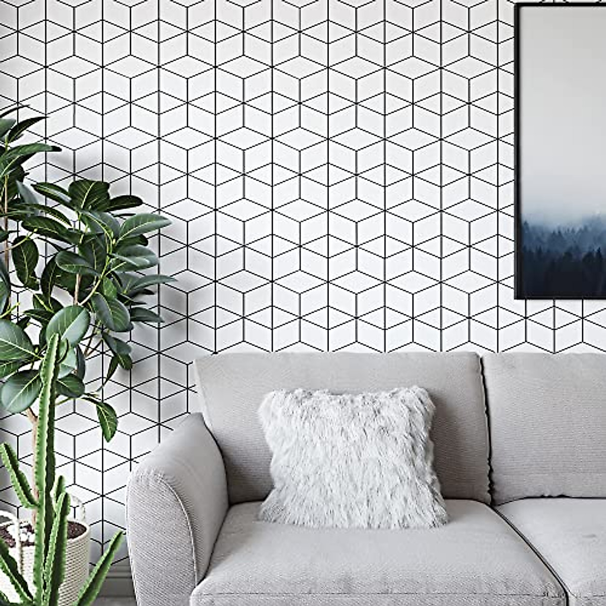 ReWallpaper 17.7X276 Self Adhesive Wallpaper Roll Geometric Peel and Stick Wallpaper Black and White Design Patterned Contact Paper for Cabinets Counter Cupboard Door Closets Drawers Neutral Vinyl