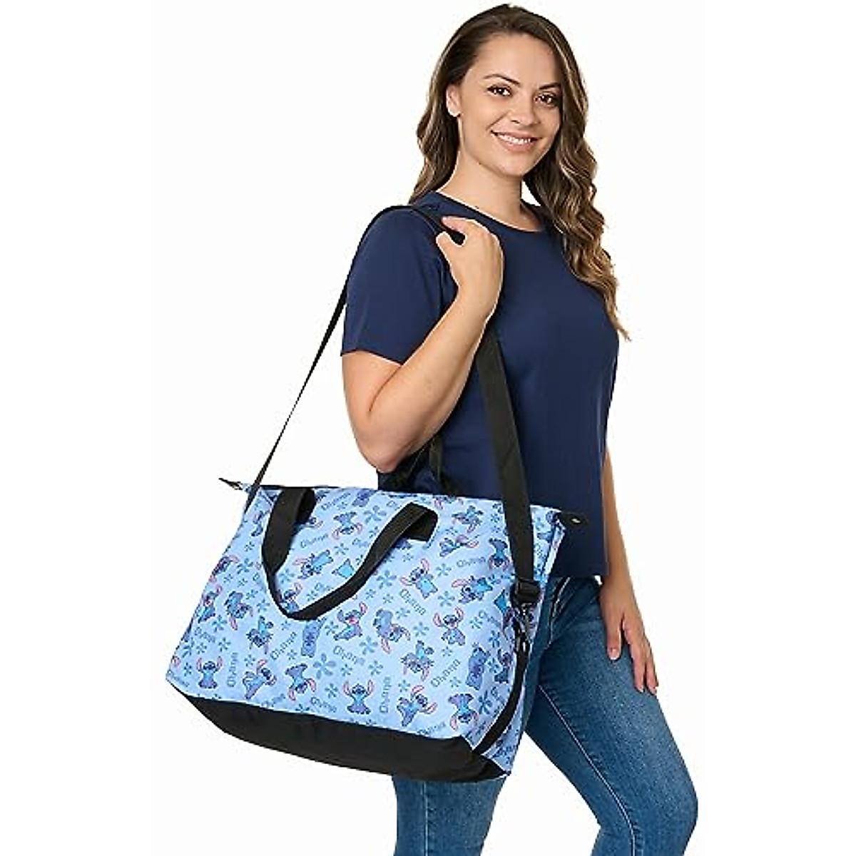 Disney Tote Duffel Bag Stitch Blue All Over Print Weekender Travel (Stitch Blue)