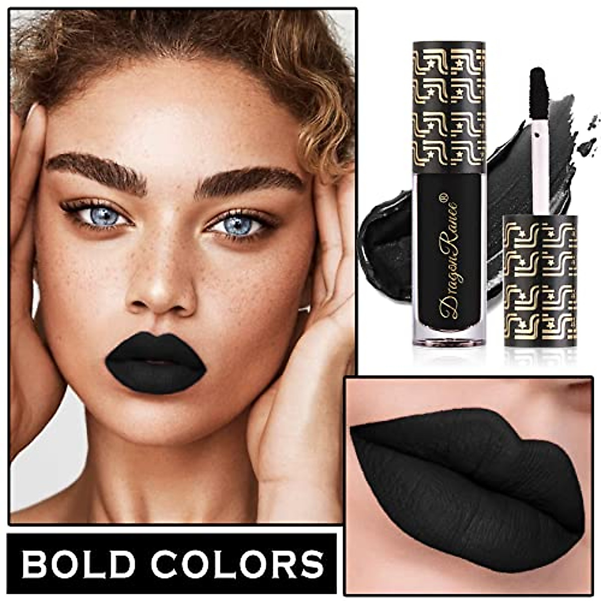 Dark Black Matte Lipstick Liquid Lipstick Velvet Lip Gloss Lip Stain Long Lasting Waterproof Non-stick Cup Lip Stick Halloween Lipstick Lip Tint Makeup labiales mate 24 horas originales - 06 Black