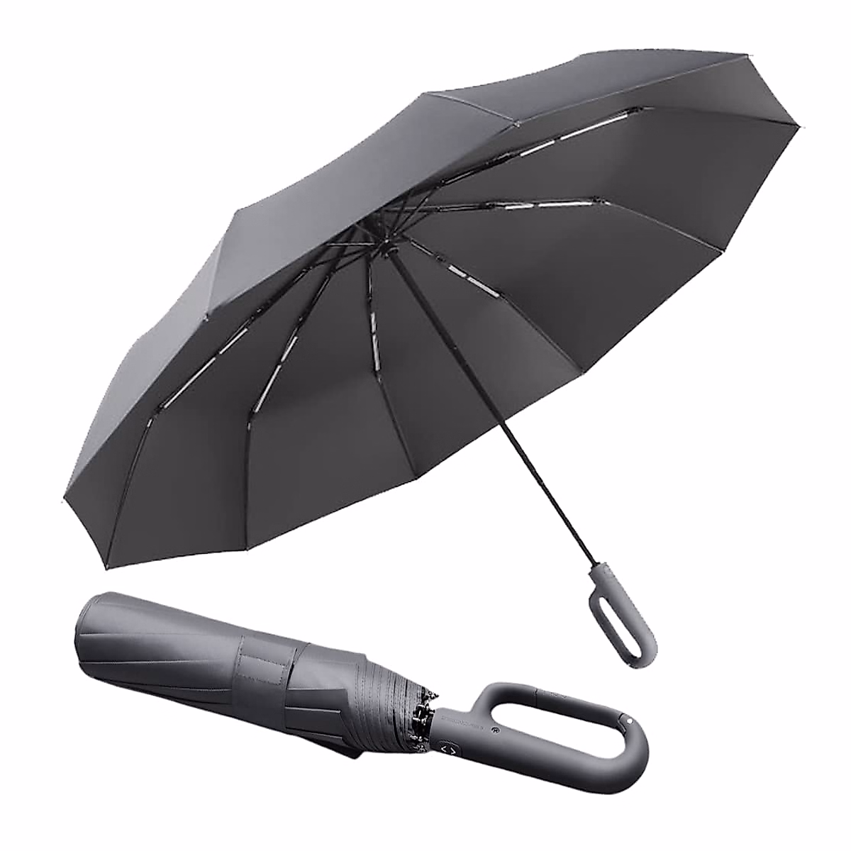 Extra Large Windproof Travel Folding Compact Golf 54‘’ Umbrella Automatic Open/Close,Lightweight Portable Parasol Outdoor,Sun/Rain,99 UV Protection,Perfect Carabiner Handle Design(Grey)