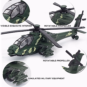 OTONOPI Military Helicopter Pull Back Army Airplane Toys with Lights and Sounds Diecast Air Force Model Plane Birthday Xmas Gifts for Boys and Girls, Bonus with 2 of Army Men Action Figures