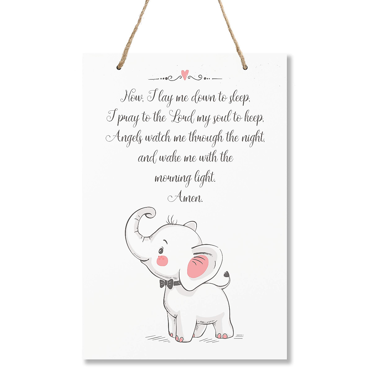 LifeSong Milestones Elephant Wall Decor Decorations Signs for Kids, Bedroom, Nursery Baby’s Boys and Girls Room Toddlers Size 8” x 12” Proudly Made in USA (Now I Lay me Down to Sleep Pink)