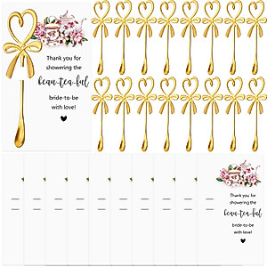 Skybooly 25 Sets Bridal Shower Tea Party Favors for Guests Mini Coffee Spoons Small Tea Spoons Heart Spoon Love Spoon with Bow with Thank You Cards Wedding Souvenirs Tea Party Supplies