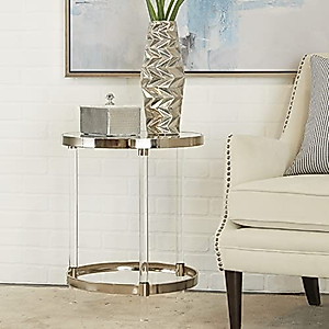 Deco 79 Acrylic Round Accent Table with Mirrored Glass Top, 19" x 19" x 23", Silver