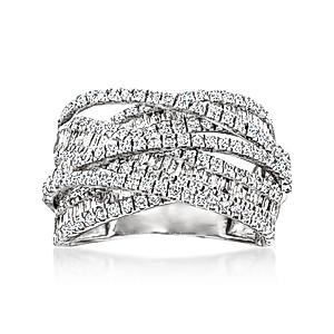 Ross-Simons 2.00 ct. t.w. Round and Baguette Diamond Highway Ring in 14kt White Gold. Size 6