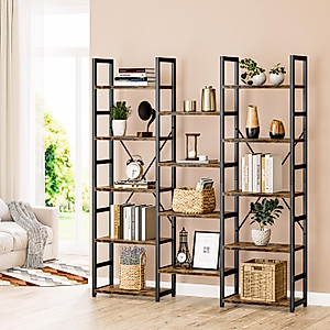 NUMENN Triple Column 5 Tier Bookshelf, Bookcase with 14 Open Display Shelves, Adjustable Rustic Industrial Style Book Shelves, Modern Bookshelves for Bedroom, Living Room and Home Office, Vintage