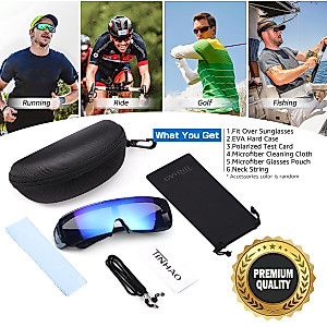 TINHAO Mens Polarized Flip Up Fitover Sunglasses with Mirrored Lenses (Blue, Blue)