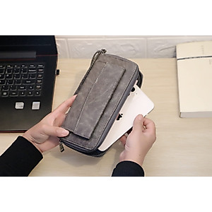 Ladies PU Vegan Leather Clutch long Wallet, Zipper around Wristlet Phone Purse Card Holder Organizer, grey (A21001w)