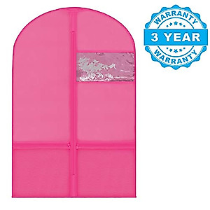 Plixio 36" Kids Garment Bags for Dance Costumes, Childrens Hanging Clothes, Uniform, Suits, Girls Dress Recital Outfit Organizer - Dance Garment Bags For Dancers with Zippered Pockets (3 Pack : 36", Pink)