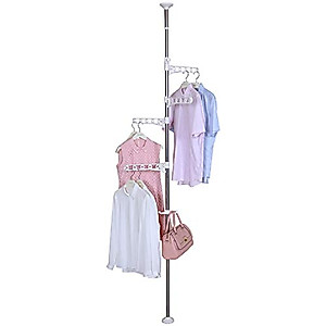Hershii Portable Indoor Garment Coat Drying Rack Free Standing Coat Stands Clothes Storage Hanger Telescopic Tension Pole DIY Floor to Ceiling Lundry Racks Organizer, Height Adjustable - Ivory