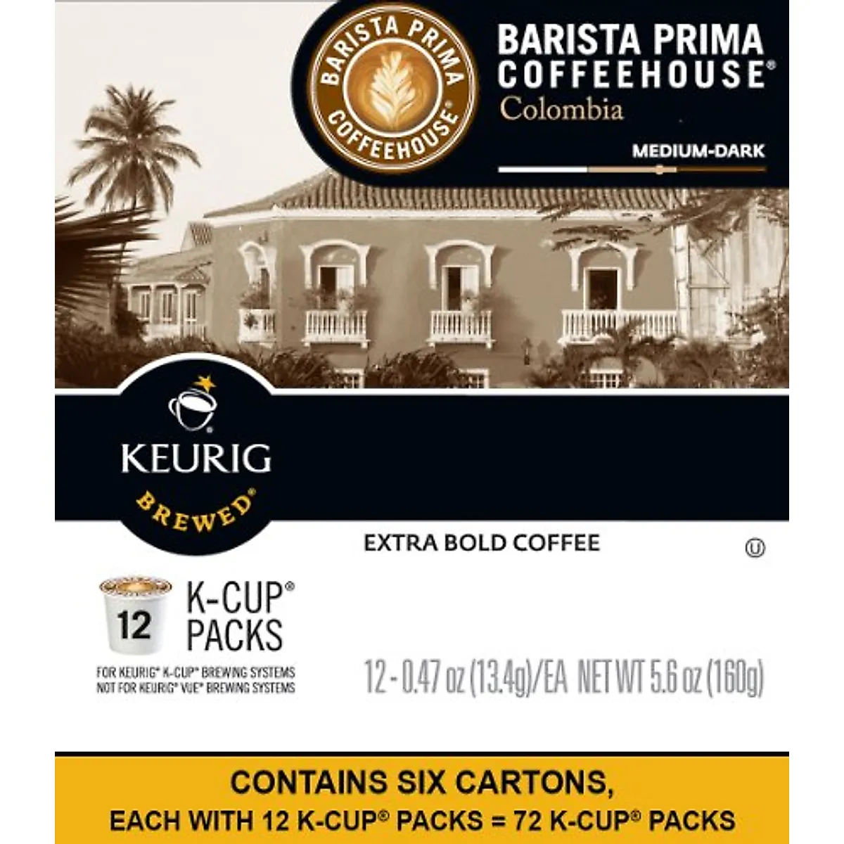 Barista Prima Coffeehouse Coffee, Keurig K-Cups, Colombia, 72 Count