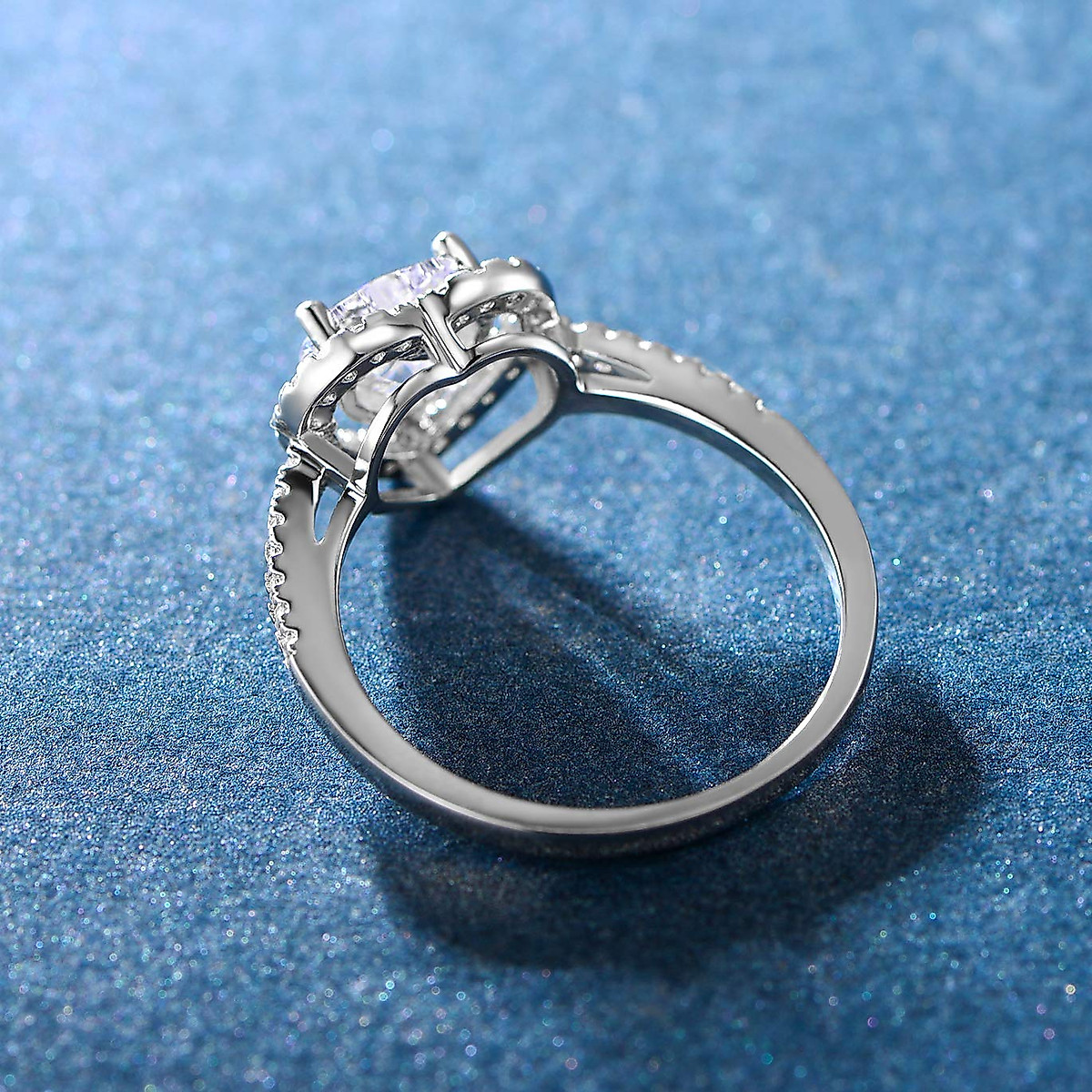 18K White Gold Plated Heart Cubic Zirconia Rings for Women Wedding Promise Engagement Size 7