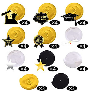 42PCS Graduation Decorations 2023 Hanging Swirls Party Supplies - Grad Star/Mortarboards/Diplomas Ceiling Foil Ornaments（Black,Silver,Gold）
