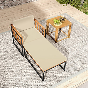 Tangkula Outdoor Chaise Lounge Chair, Acacia Wood Heavy Duty 1200 lbs Weight Capacity Wooded Patio Chair and Ottoman Set for Backyard, Poolside, Garden Deck or Balcony