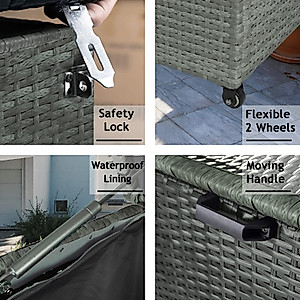 Polar Aurora Outdoor Large 150 Gallons Wicker Waterproof Lockable Storage Container Deck Box w/waterproof Inner Liner, Lid, Handle and Wheels for Patio, Porch, Garden, Yard, can Store Cushions, Garden Tools, Pool Accessories (Grey)