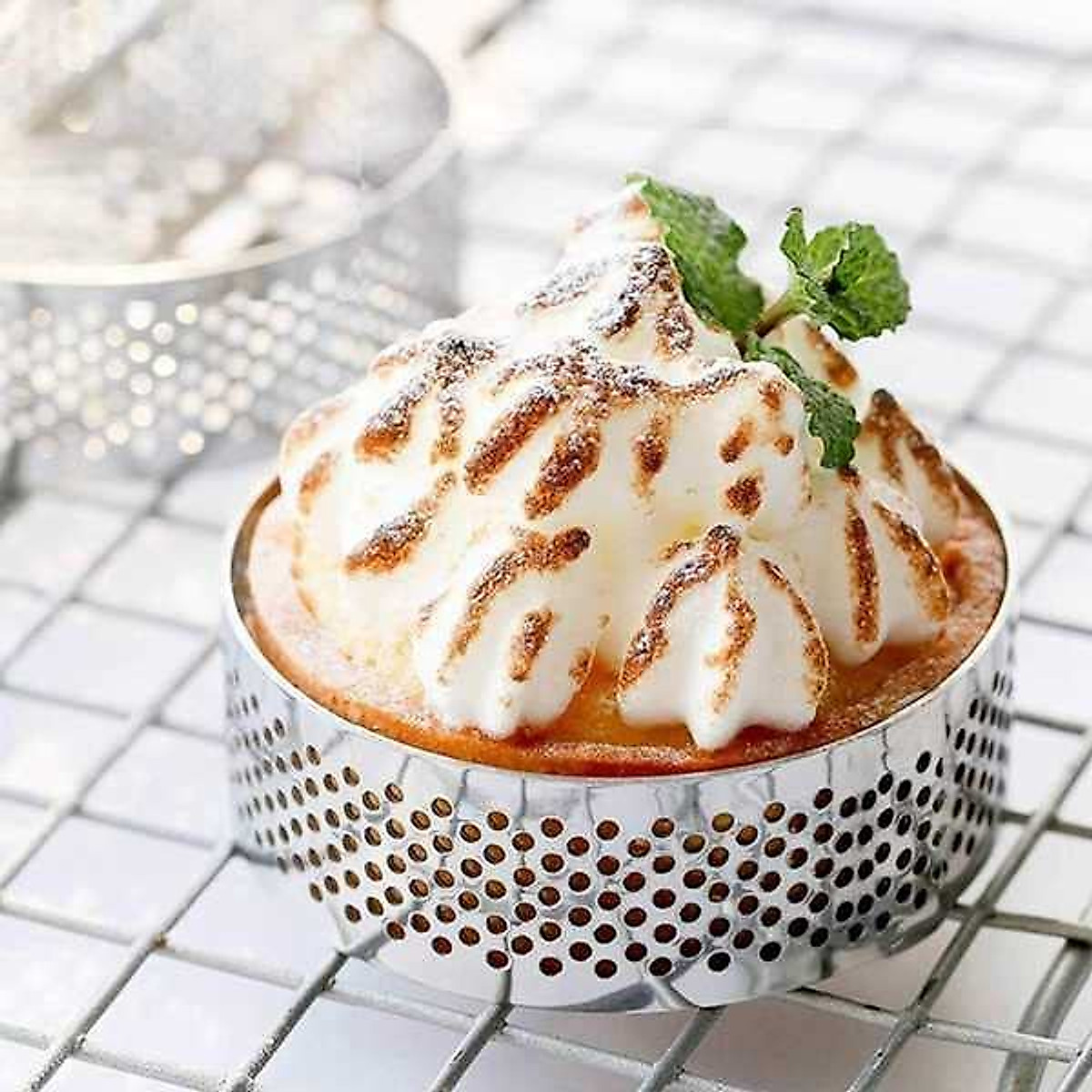 Nebel 10Pcs Circular Tart Rings with Holes, Perforated Tart Rings for Baking, Steel Fruit Pie Quiches Cake Mousse Kitchen Baking Mould 8cm