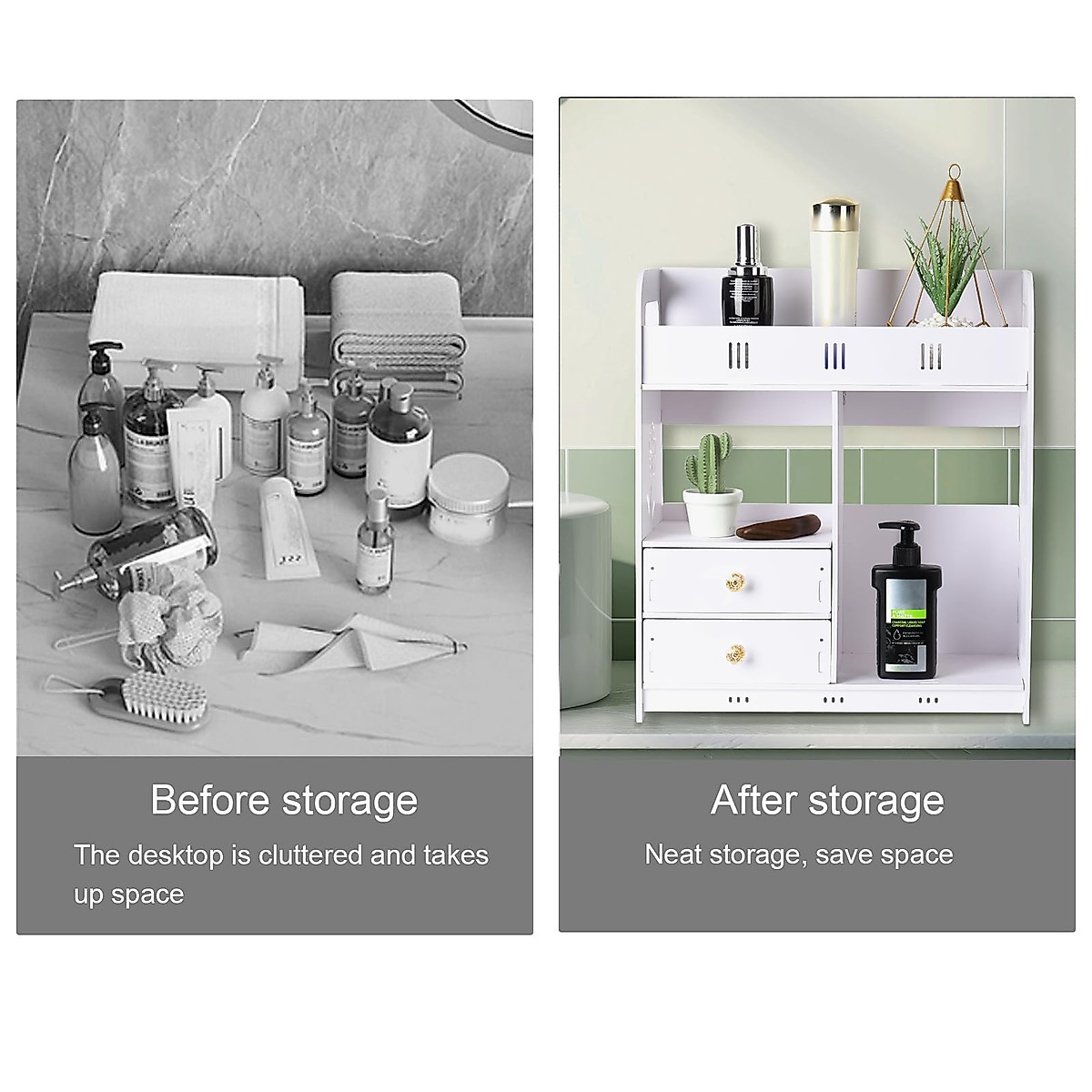 Bathroom Wall Cabinet with 2 Drawers Open Bathroom Organizer Over the Toilet Storage, Hollow Flower Carved Design, Wall Mounted Medicine Cabinet Cosmetic Organizer for Bathroom, Room, Laundry White