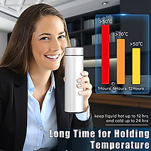 2 Pcs Smart Water Bottles with Digital Temperature Display Coffee Tea Infuser Bottle LED Thermal Cup Double Walled Vacuum Insulated Stainless Steel Flask Leak Proof Travel Mug Keep Warm (Black, White)