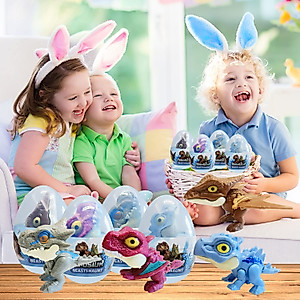 xinge 4Pack Clolorful Dinosaur Eggs with Novelty Biting Hand Tyrannosaurus Gags Family Game Educational Toys Kids Teens Party Favor,Easter Basket Stuffers