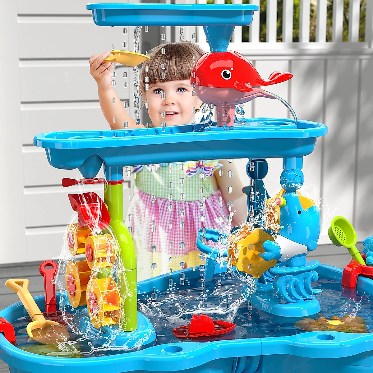 TEMI Kids Sand Water Table for Toddlers, 3-Tier Sand and Water Play Table Toys for Toddlers Kids, Activity Sensory Tables Outside Beach Toys for Toddler Boys Girls Age 1-3 3-5