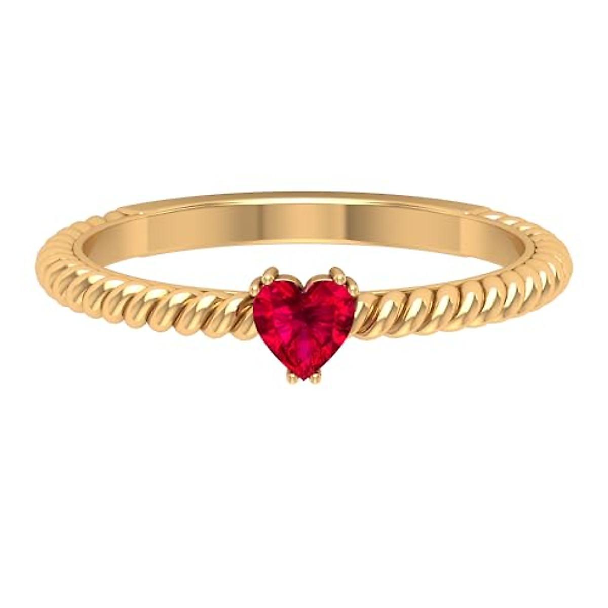 Rosec Jewels Natural Ruby Heart Promise Ring for Women | Solitaire Heart Ring | July Birthstone Ring | AAA Quality, 14K Yellow Gold, Size:US 5.00