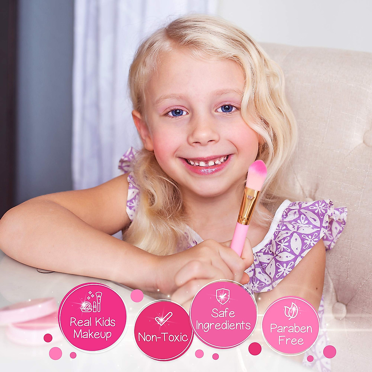 Kids Real Makeup Kit for Little Girls: with Pink Unicorn Purse - Real, Non Toxic, Washable Make Up Toy - Gift for Toddler Young Children Pretend Play Set Vanity for Ages 3 4 5 6 7 8 9 10 Years Old
