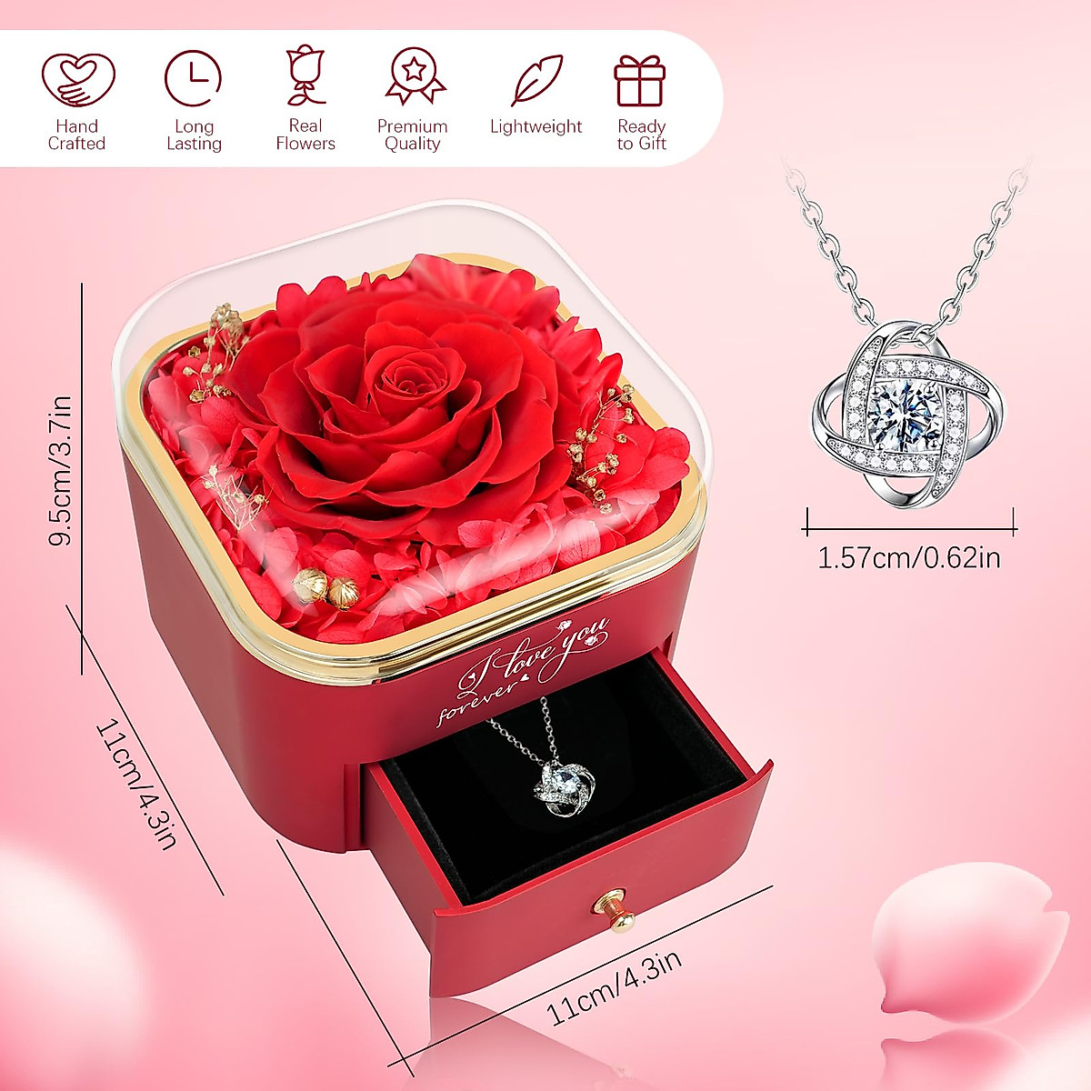 COOLCAA Glass Rose Flowers Gifts for Women,Birthday Gifts for Mom,Gifts for Girlfriend,Gifts for Wife,Valentines Day Gifts, Red