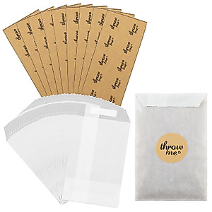 50Sets Wedding Confetti Bags Kit Include 50 Pieces 70 x 105 mm Wedding Confetti Glassine Bags Wedding Favor Bags and 50 Pieces Kraft Brown Wedding Confetti Stickers for Wedding (Throw Some Love)